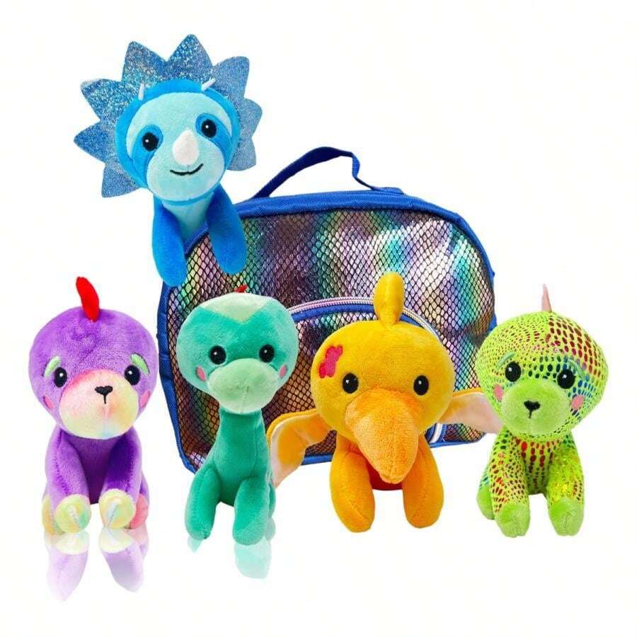 Plush Dinosaur Stuffed Animal With Carrying Case For Pets - Set Of 5 ...