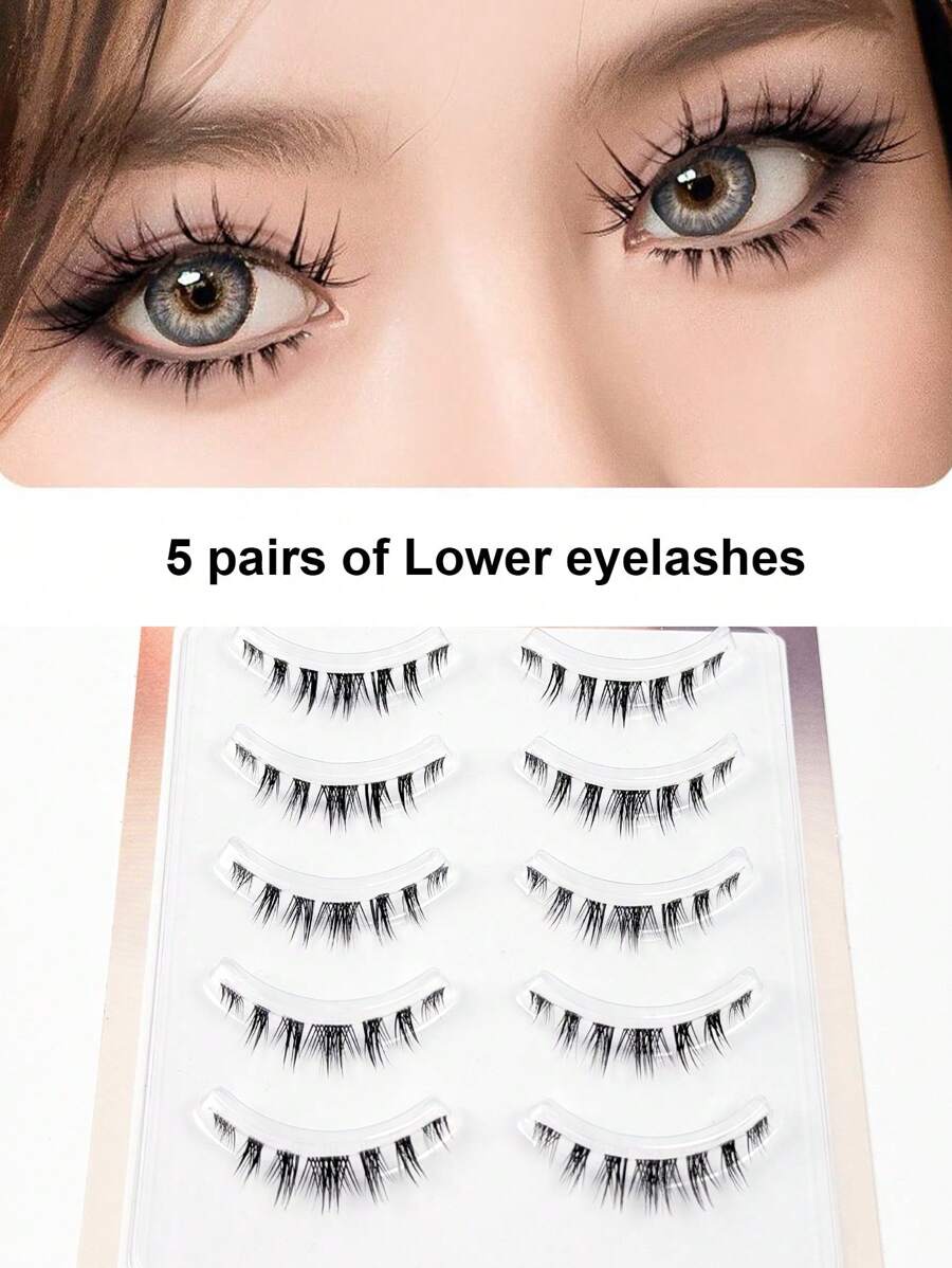 5 Pairs/Set Fake Lower Eyelashes, Natural-Looking Transparent Stem And ...