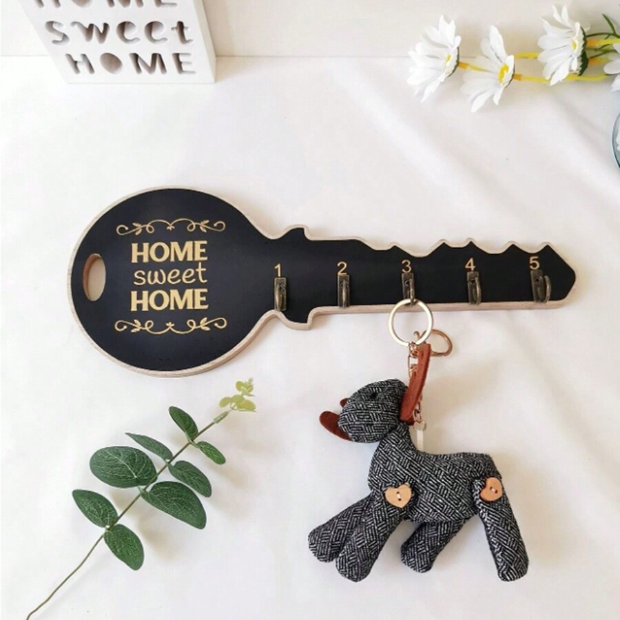 1pc Wooden Wall Mounted Key Holder, Grey Key Hook For Wall Decoration In Office, Hallway ...