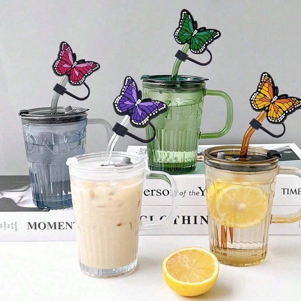 8 PVC Straw Caps, 0.4inch/1cm Cute Butterfly Straw Caps, Reusable Soft ...