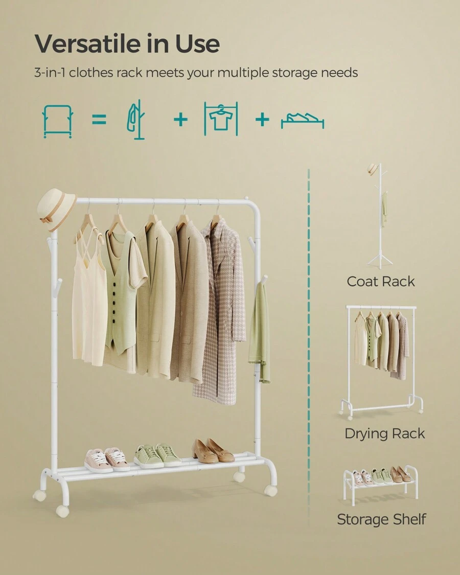 SONGMICS Clothes Rack, Clothing Rack For Hanging Clothes With Wheels ...