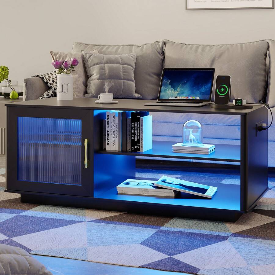 42.5''L Coffee Table With Charging Station, Auto Sensor 3 Color ...