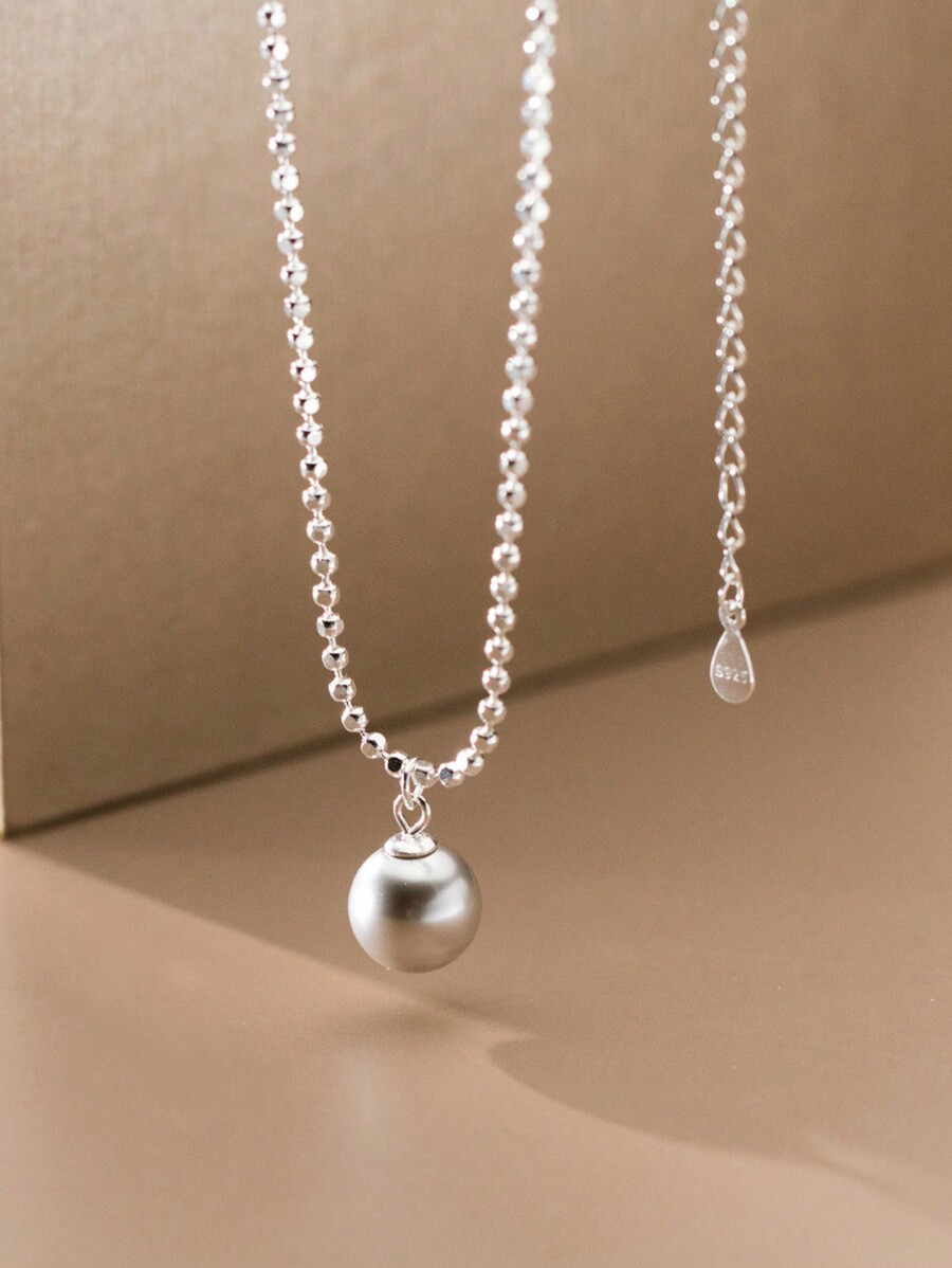 1 pièce Collier brillant à perles en argent sterling 925, pendentif ...
