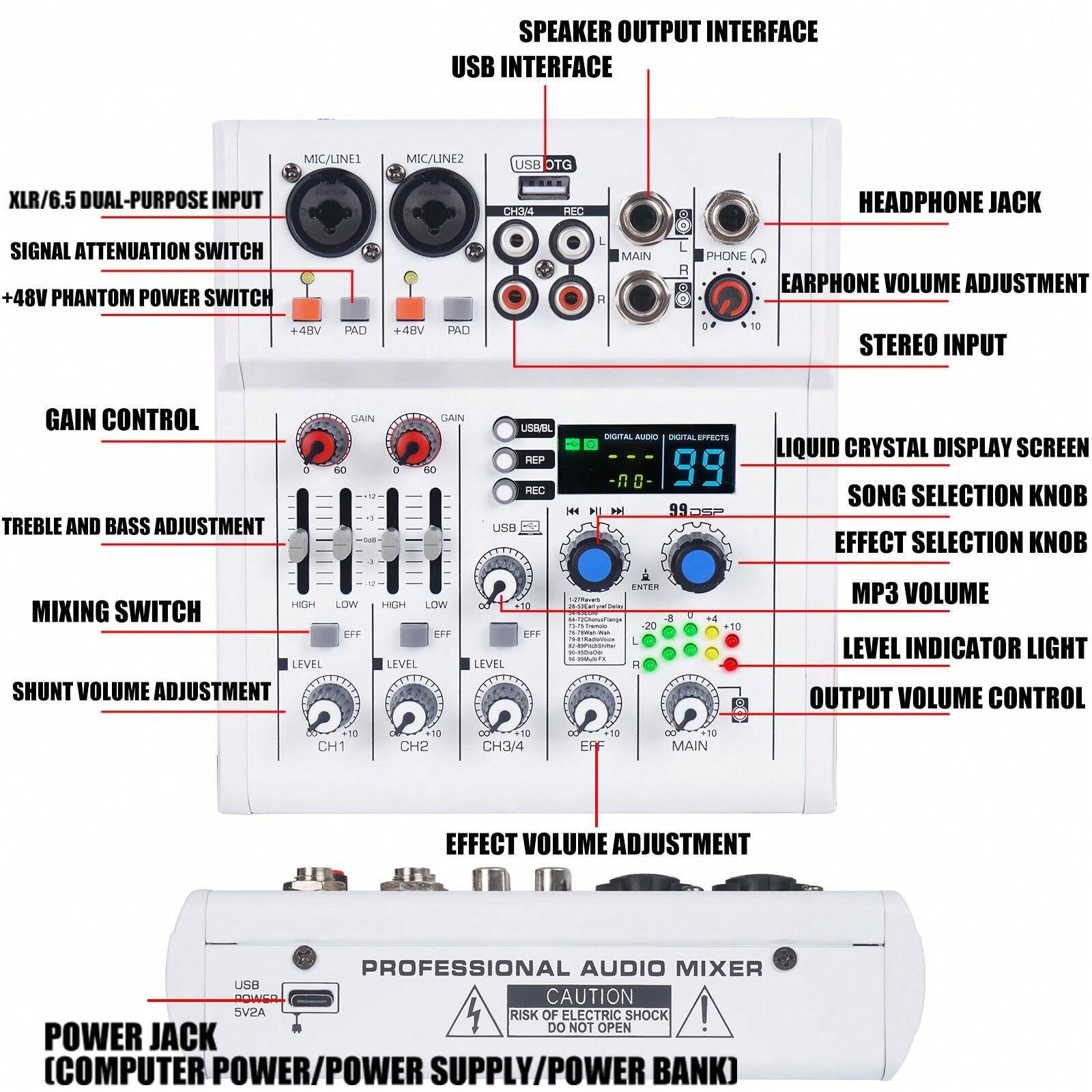 NXG NG-3/4-Channel Portable Mixing Console With Bluetooth, USB And DJ ...