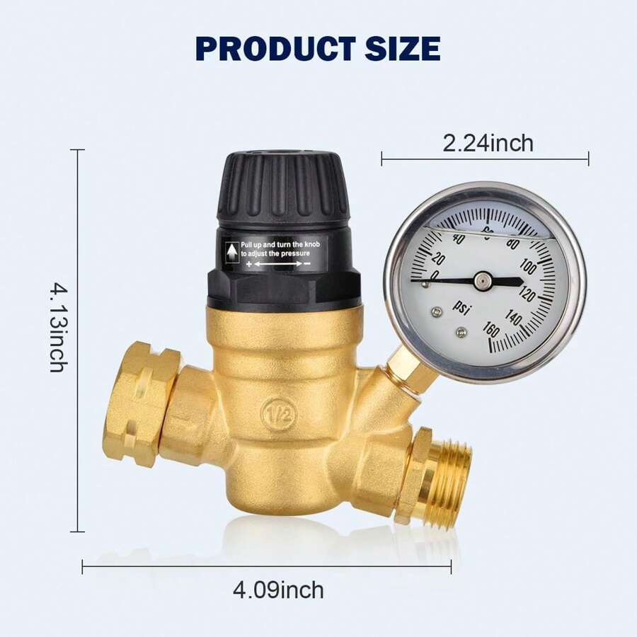 RV Water Pressure Regulator, Brass Lead-Free Adjustable RV Water ...
