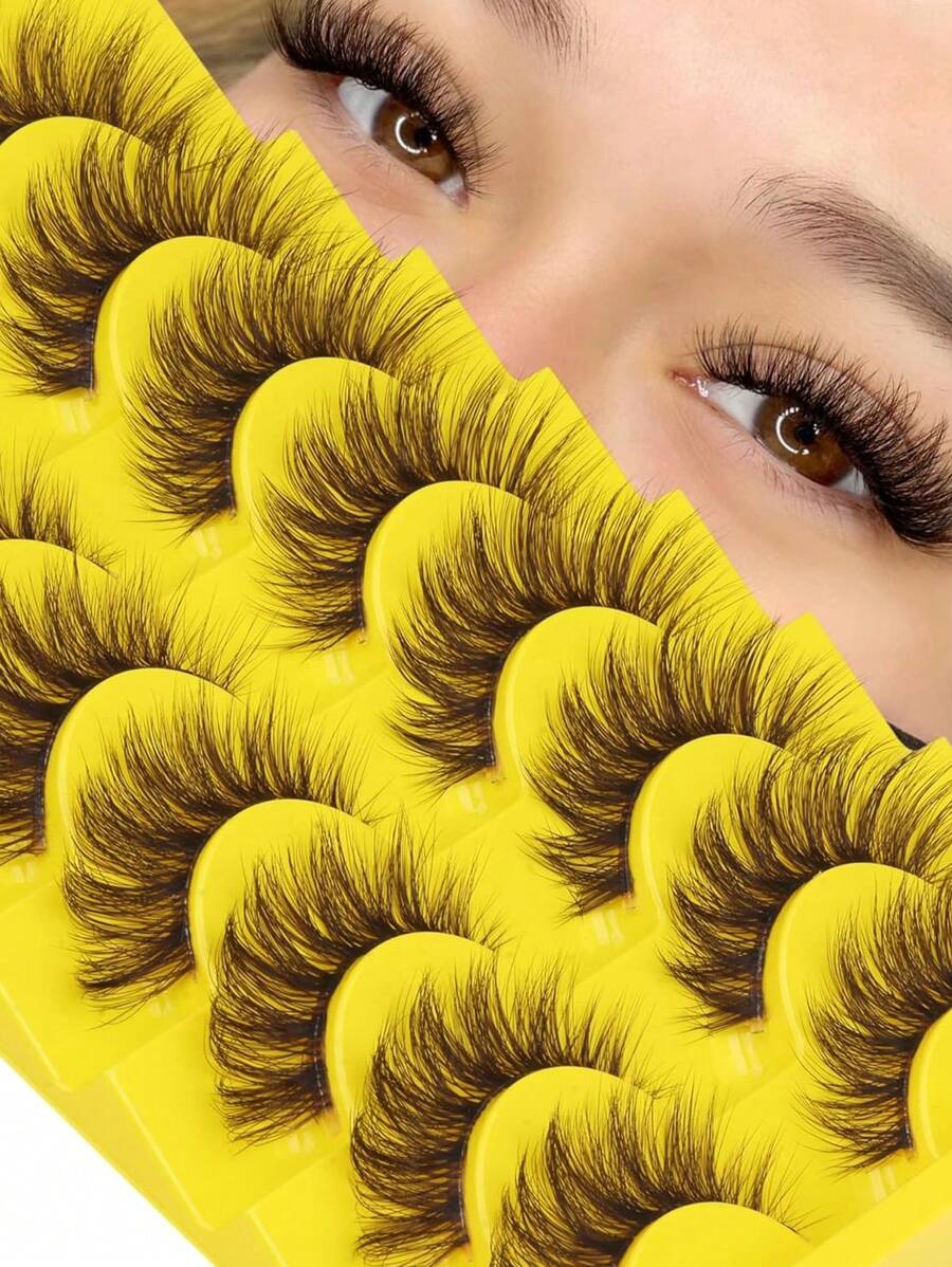 Brown Cat Eye Angel Wing Transparent Band False Eyelashes With Faux ...