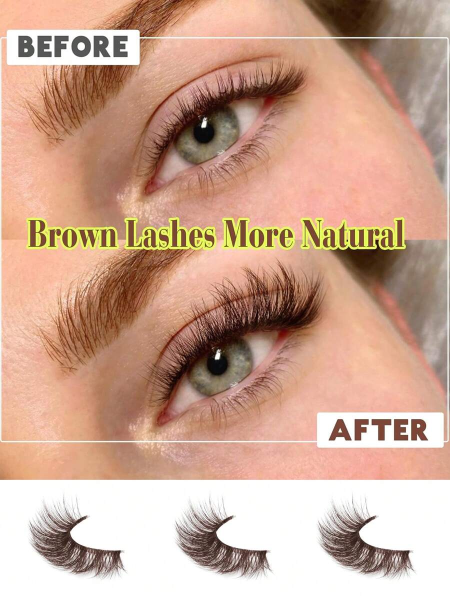 Brown Cat Eye Angel Wing Transparent Band False Eyelashes With Faux ...