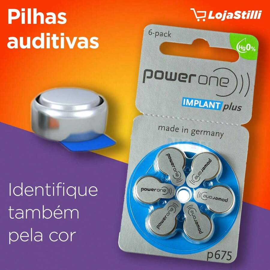 Pilha Auditiva 675 Power One Bateria Pr44 Implant Coclear kit 60 ...