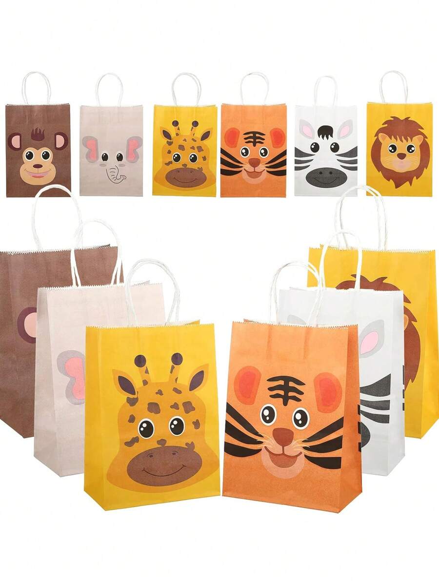 Kraft Paper Bags Cute Zoo Tote Paper Bags Party Gift Bags, Cute Animal ...
