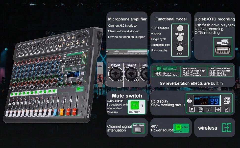 NXG NXG XF8/12/16 Professional Mixing Console Audio Interface Control Desktop System With 8/12 ...