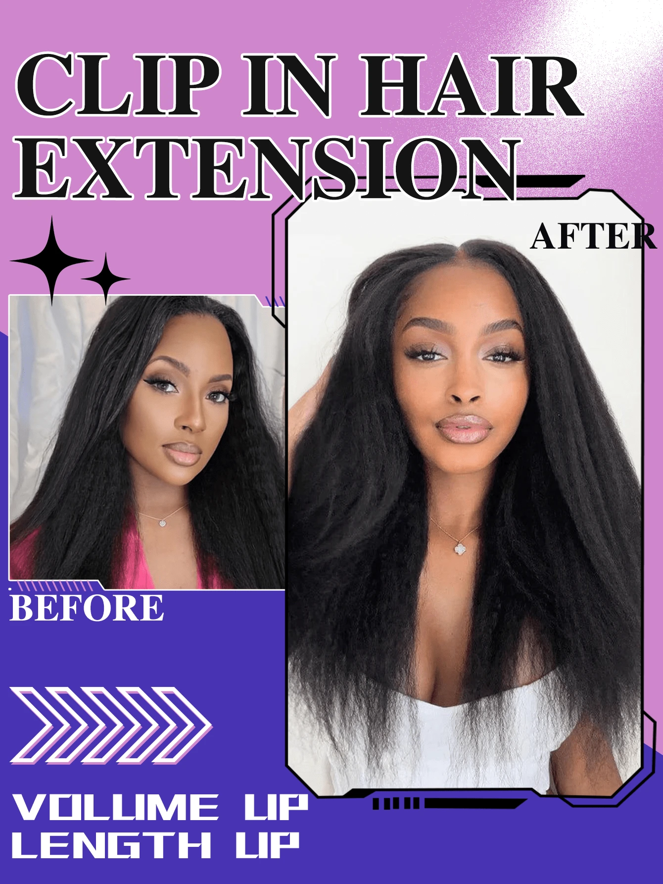 Kinky Straight Clip In Hair Extensions For Women Yaki Straight Clip Ins ...