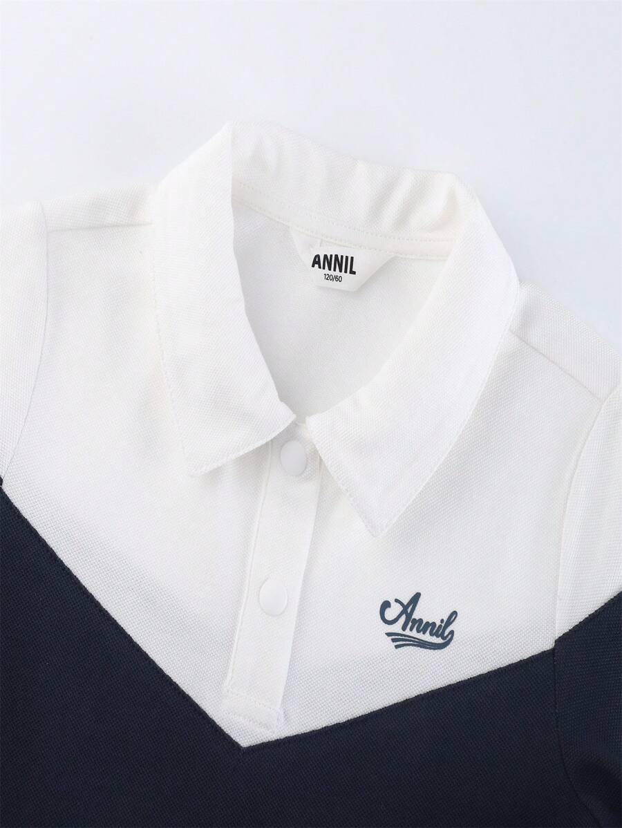 Annil เสื้อโปโลเดรสสำหรับสาววัยรุ่นจากแบรนด์ Annil ปกคอตัดกัน แขนสั้น ...