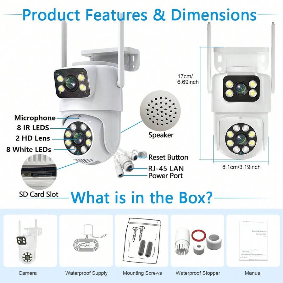 8MP(4MP+4MP) WIFI Dual Lens Security Camera 288° PTZ Smart Home IP ...