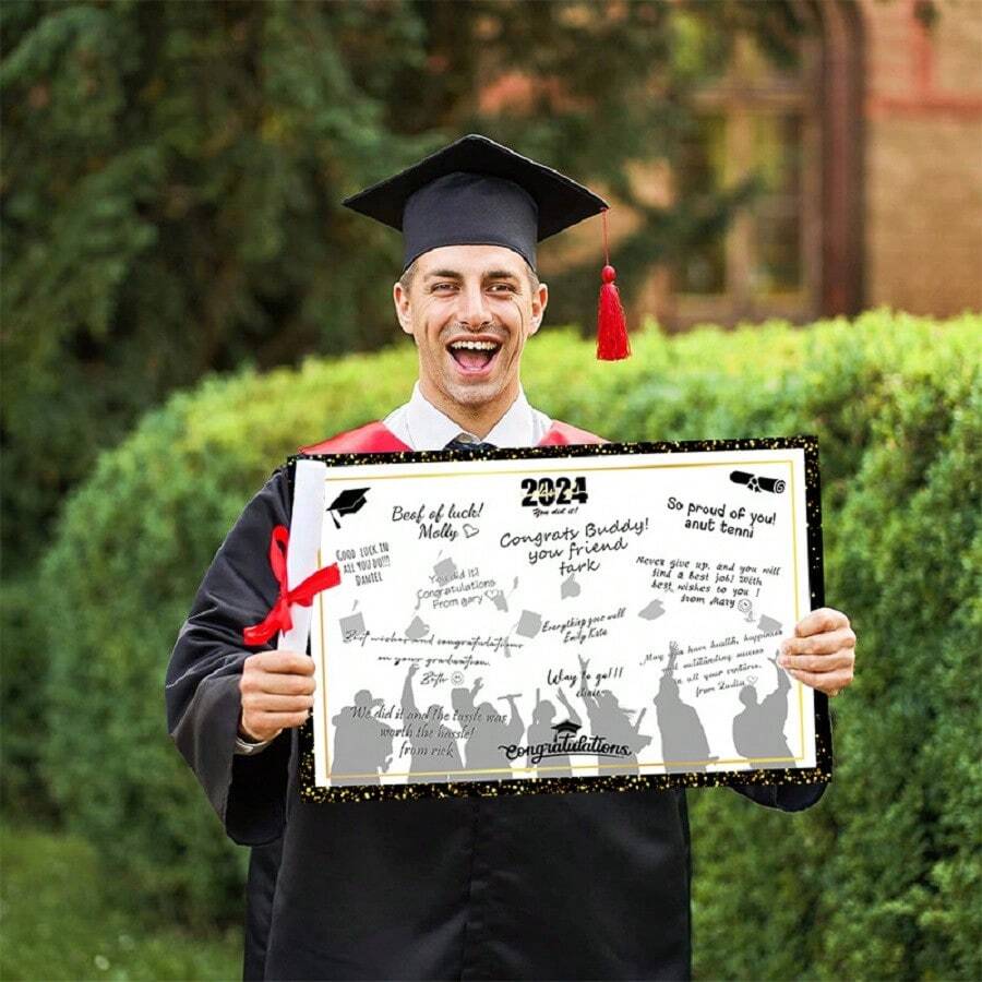 2024 Graduation Decorations Signature Poster - Black Class Of 2024 ...