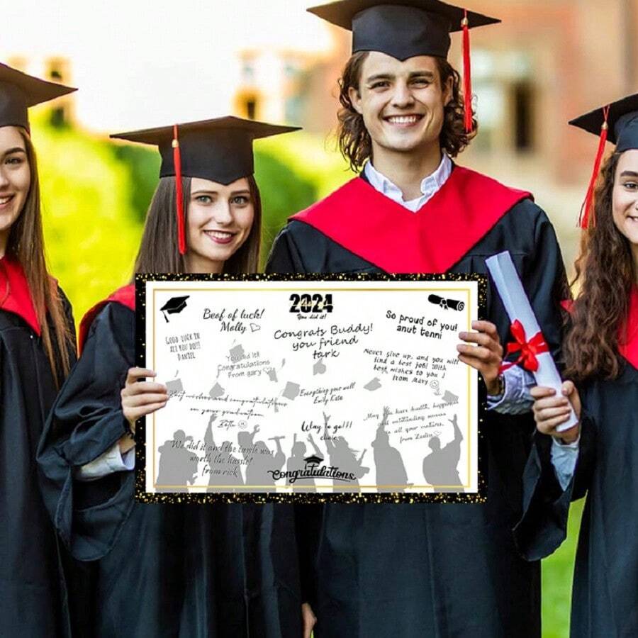 2024 Graduation Decorations Signature Poster - Black Class Of 2024 ...