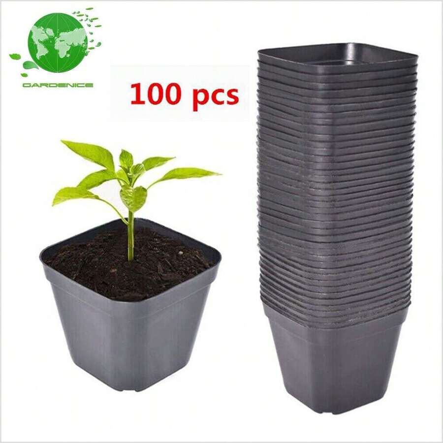 4" Square Plastic Seedling Pots Nursery Seeds Starting Plants Cuttings ...
