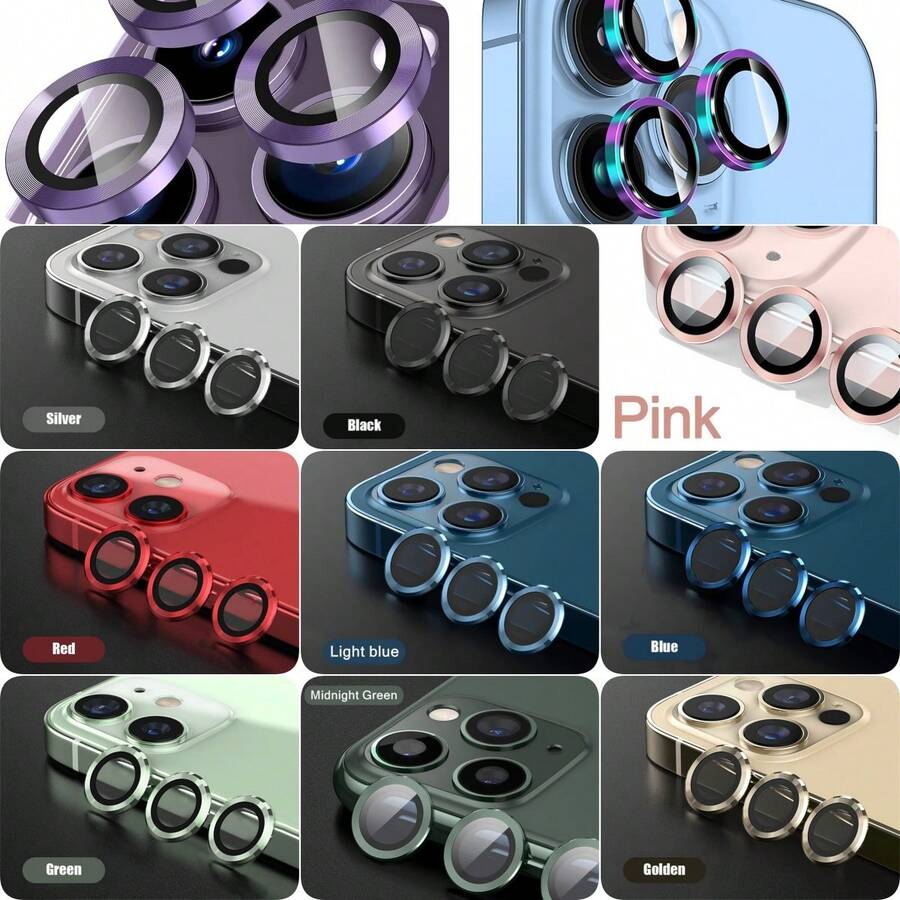 11 Colors Metal Ring Camera Lens Protector Glass Compatible With Iphone ...
