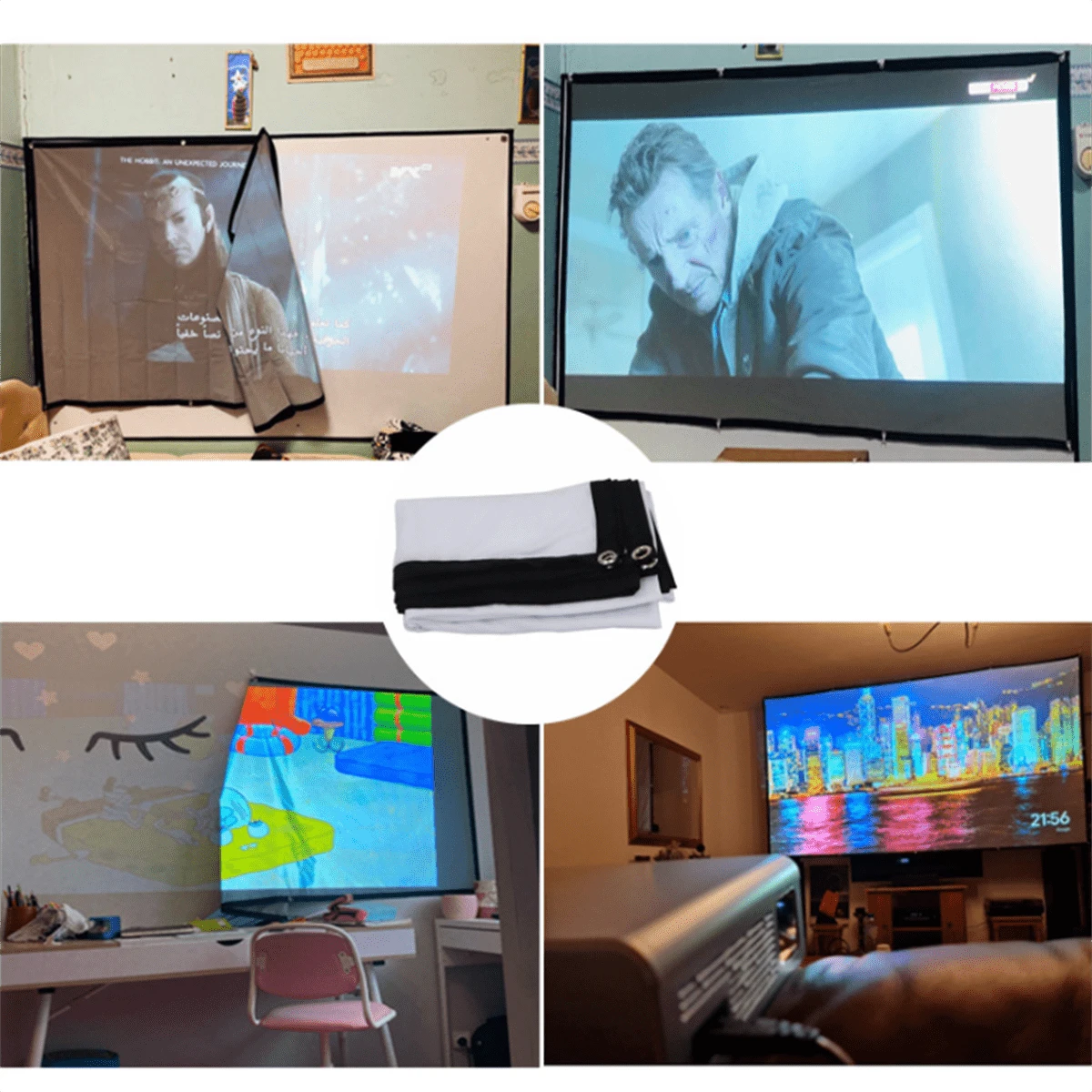 60-150 Inch 16:9 HD Projection Screen Foldable Anti-Crease ...