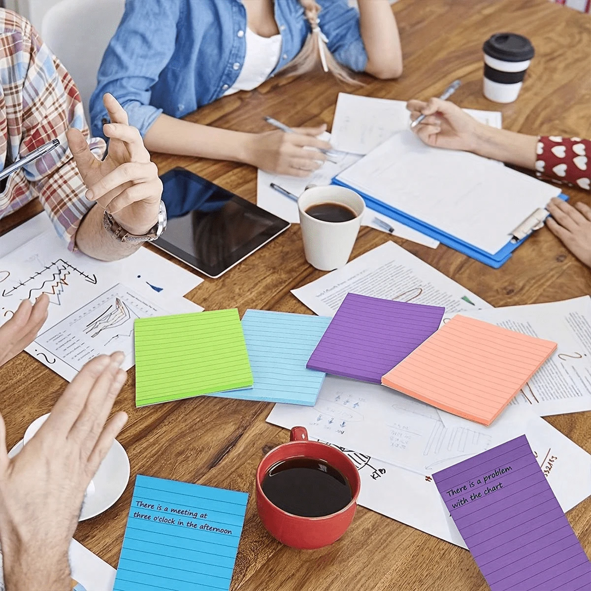 100 Sheets Straight Line Sticky Notes, 4 Colors Portable Student Note ...