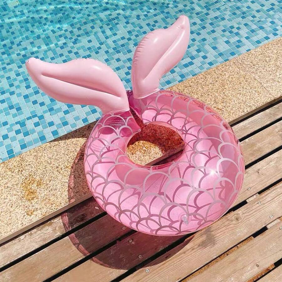 1pc Cute Mermaid Tail Swimming Ring Inflatable Pool Toy, Thickened ...