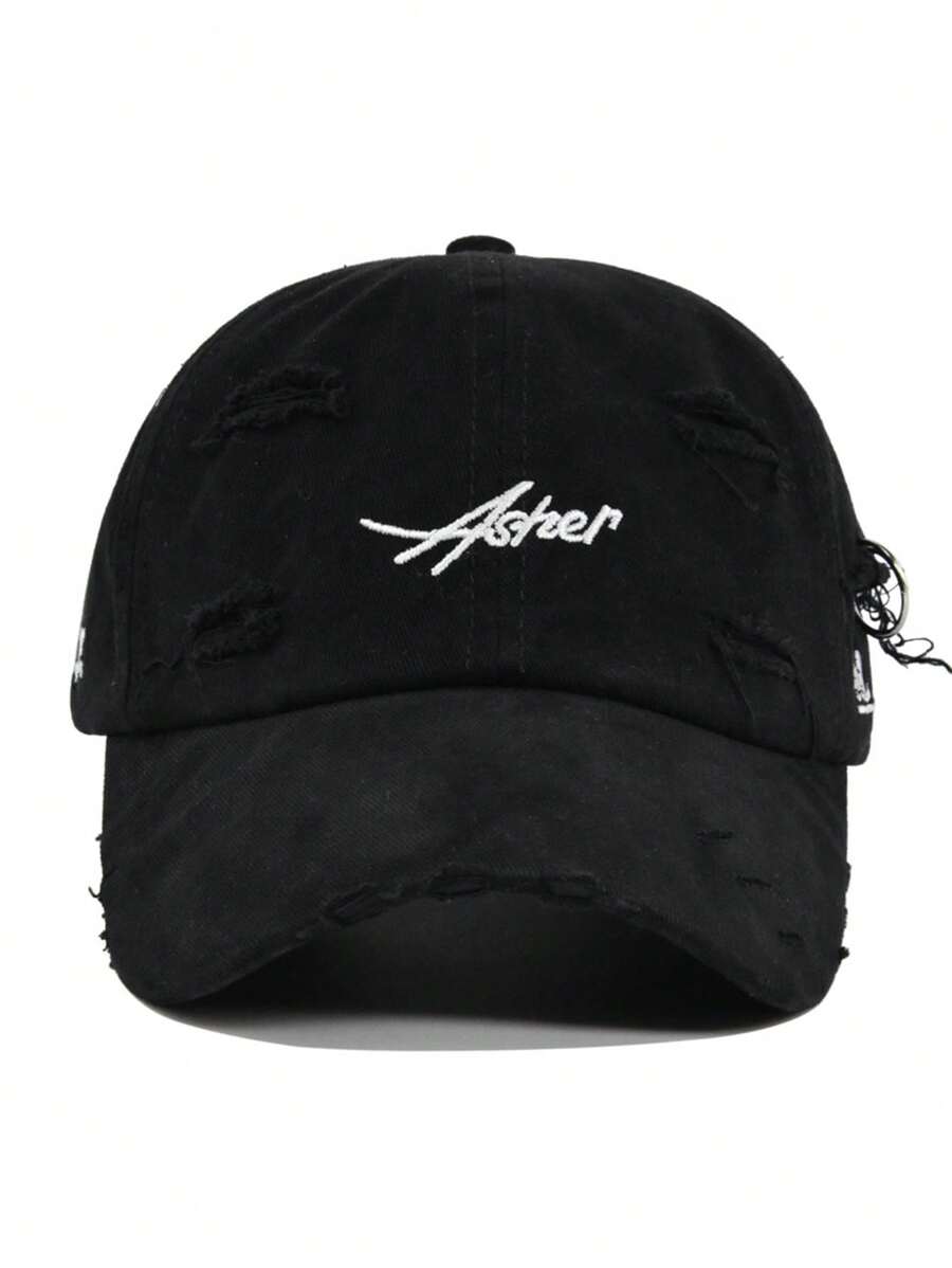 1pc Simple Solid Color Women's Vintage Distressed Soft Brim Embroidery ...