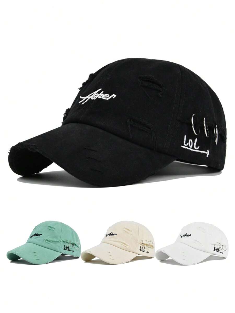 1pc Simple Solid Color Women's Vintage Distressed Soft Brim Embroidery ...