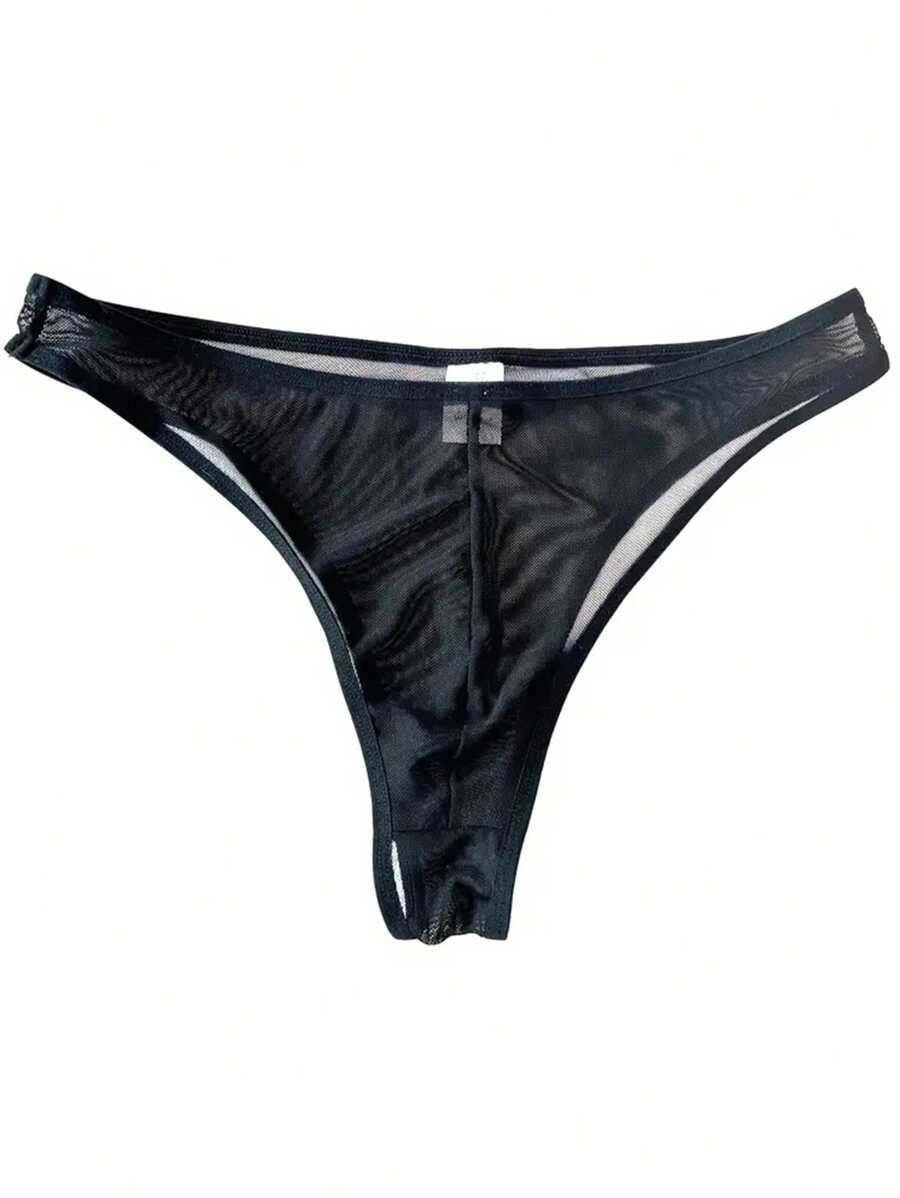 Men's Solid Black And White Mesh Translucent Sexy Bulge Thongs Men's ...