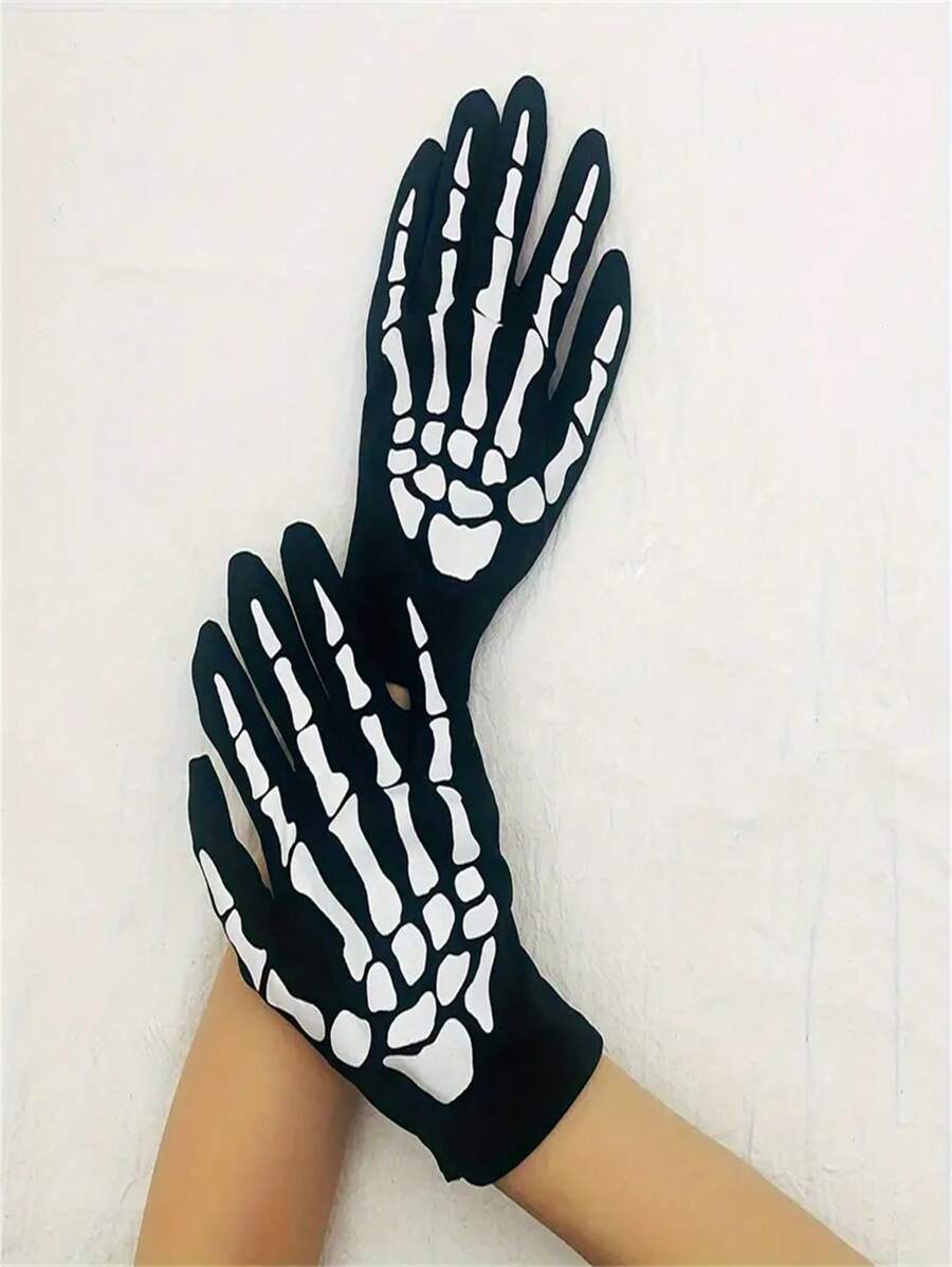 3pairs Halloween Skeleton Fingerless Gloves, Costume Skeleton Gloves ...