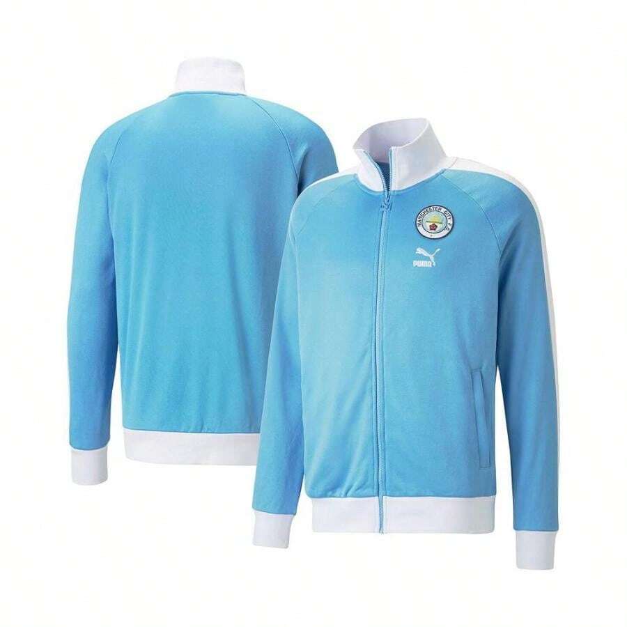 Puma Men's Sky Blue Manchester City FtblHeritage T7 Raglan Full-Zip ...
