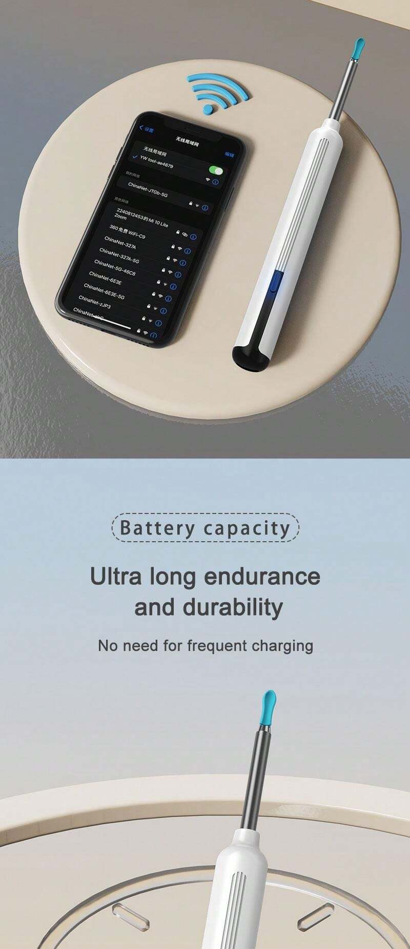 YW16 WiFi Visual Ear Spoon With Light, Wireless Endoscope Ear Cleaner ...