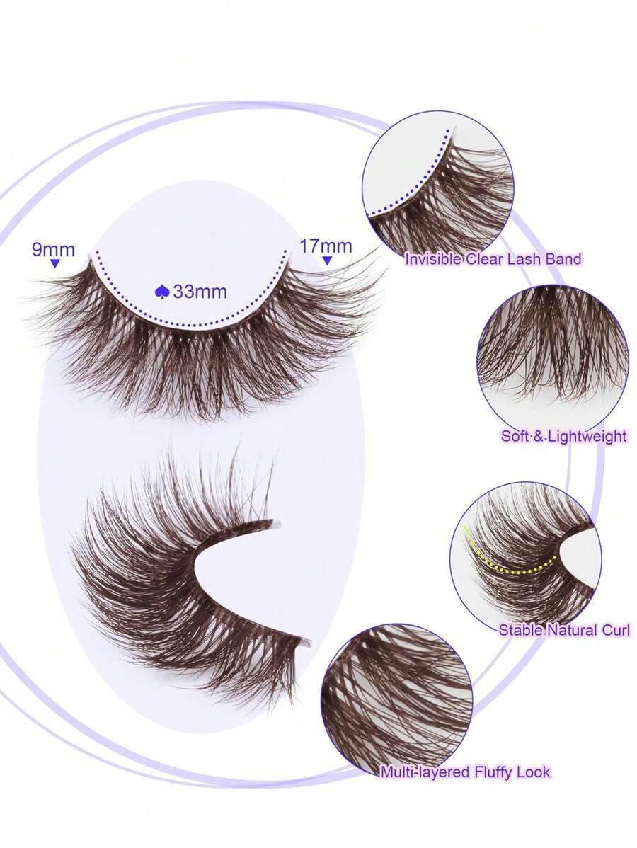 Brown Cat Eye Angel Wing Transparent Band False Eyelashes With Faux ...