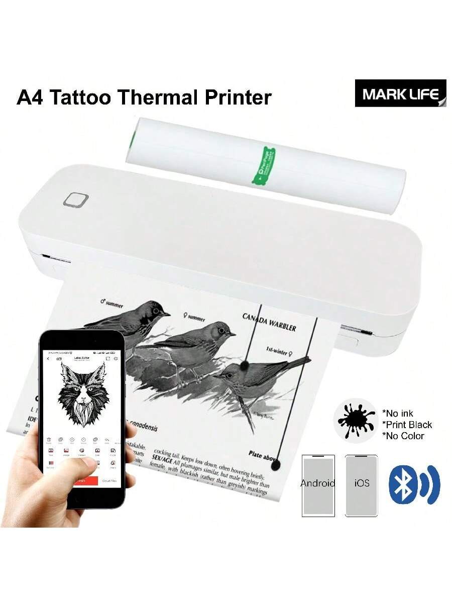 Marklife 1 pieza Impresora inalámbrica Bluetooth A4 Marklife D210 para estencil de tatuaje ...