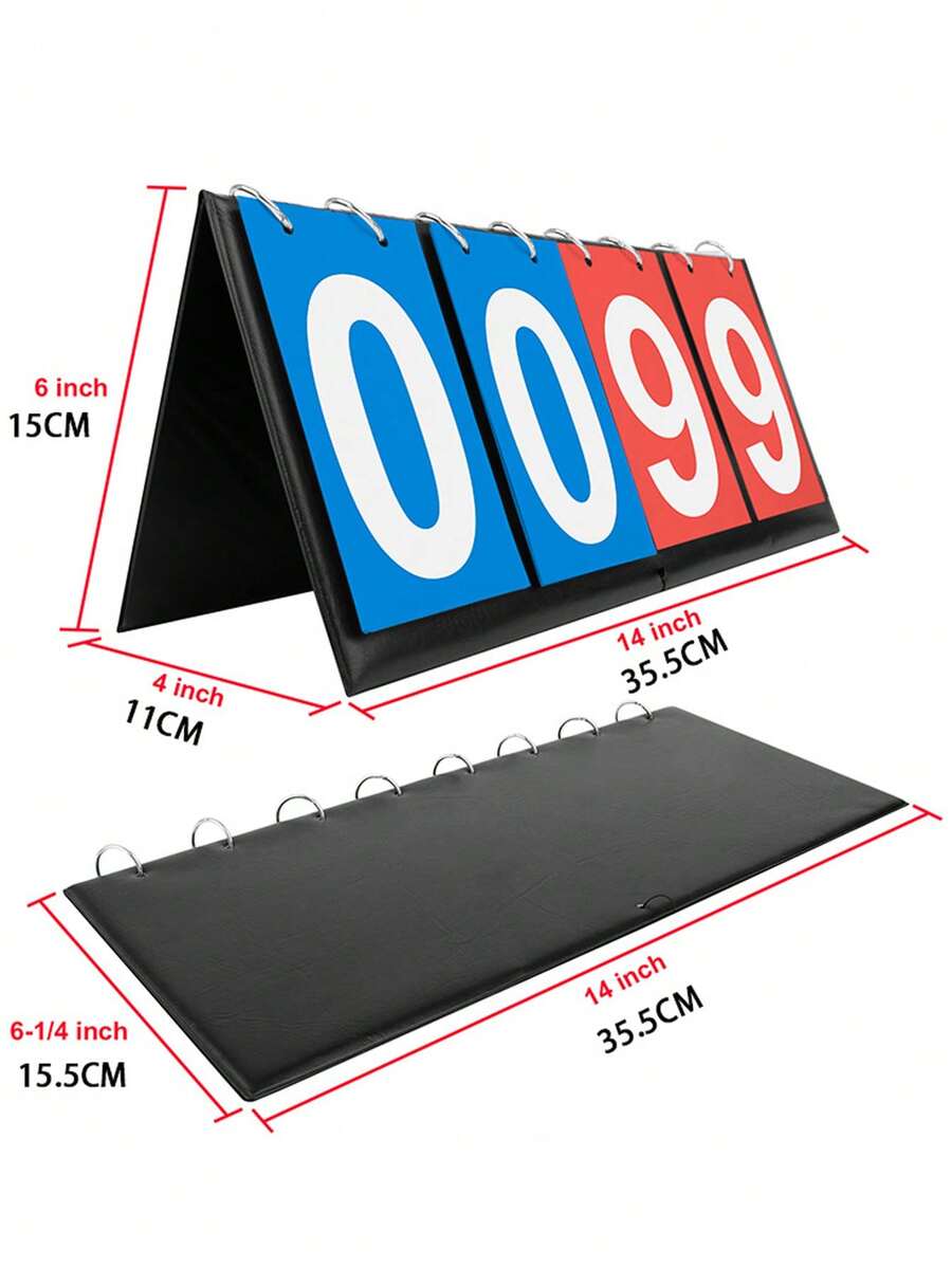 1pc 4-Digit Scoreboard With Blue And Red Reversible PU Leather Flip ...