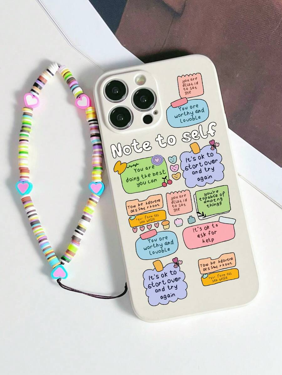 1pc White TPU Literary Sticky Note Pattern Anti-Drop Phone Case And 1pc ...