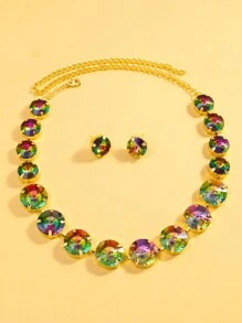 STONEFANS 1set European And American Style Simple Golden Round Jewelry ...