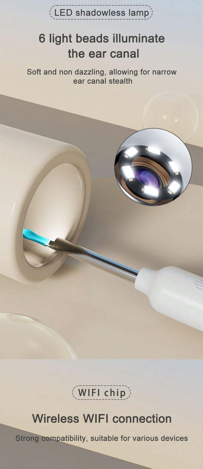 YW16 WiFi Visual Ear Spoon With Light, Wireless Endoscope Ear Cleaner ...