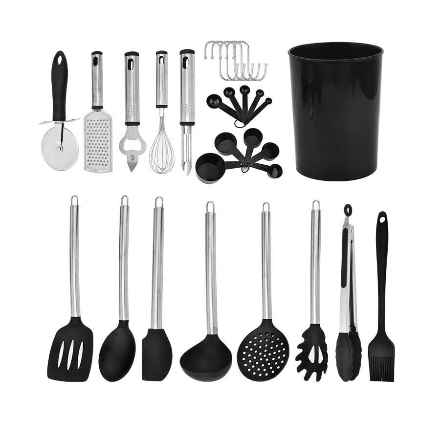 17pcs Silicone Stainless Steel Kitchen Utensil Set (With Storage Bucket ...