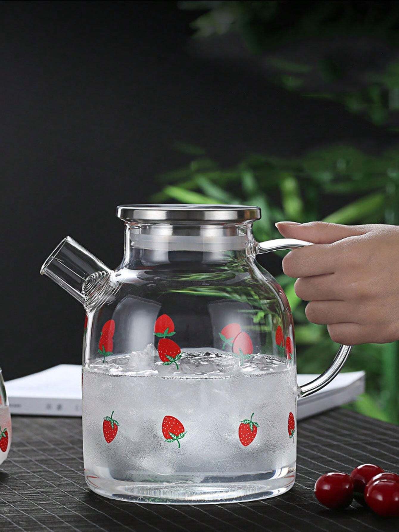 1pc Heat-Resistant Glass Cold Water Pitcher With Steel Lid, Large ...