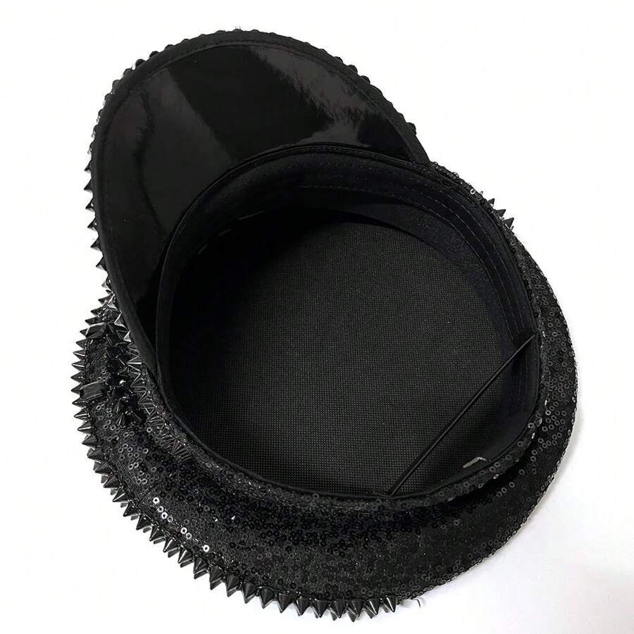 Men's Punk Rivet Party Military Cap, Carnival Hat, Nightclub DJ Hat ...