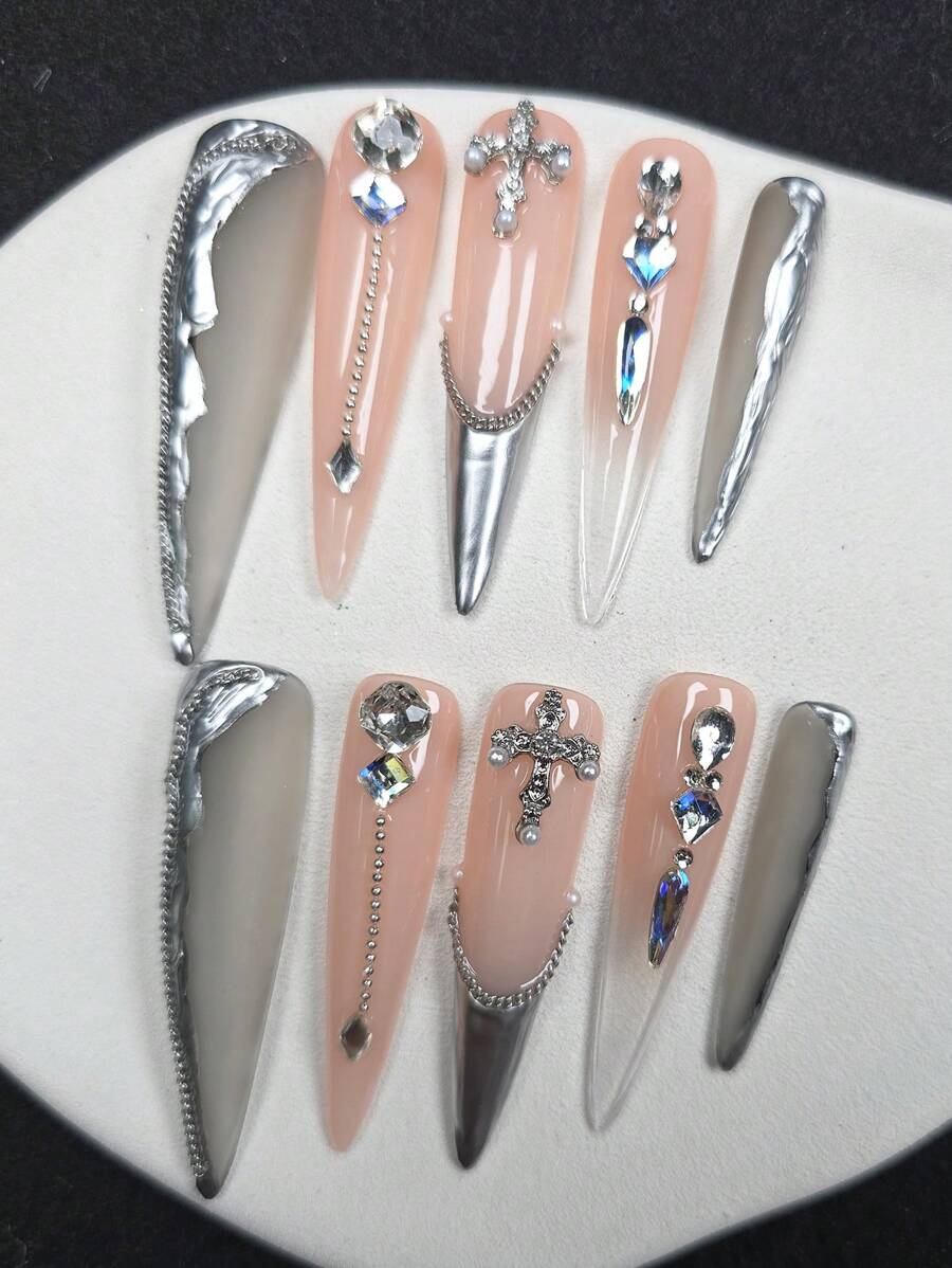 10st Y2K extra lang puntig type 3D DIY handgemaakte pers op nagels ...