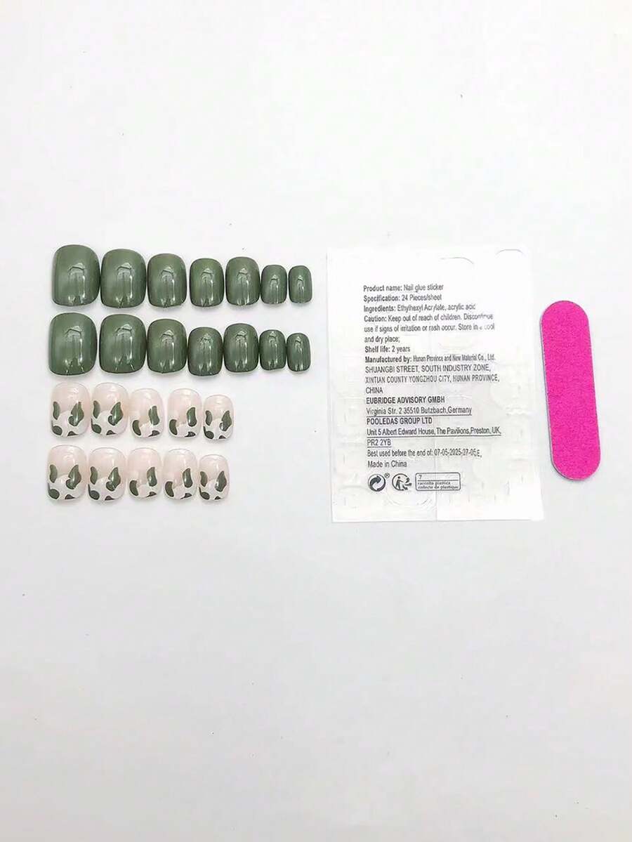24 Pieces Of Short, Oval Shaped Short Nails, Matcha Milk, Light Green ...