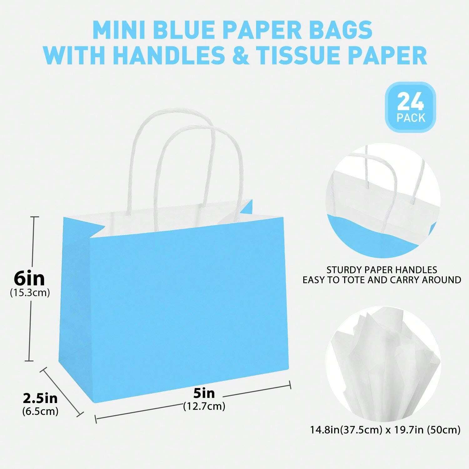 24 Pack Mini Tiny Small Blue Paper Gift Bags With Handles 6x5x2.5 ...