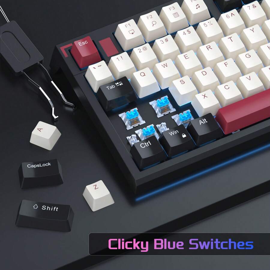 MageGee -Sky87 Mechanical Gaming Keyboard, Wired Ice Blue Backlit ...