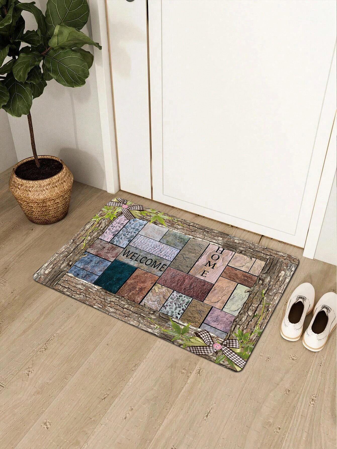 1pc Minimalist Modern Style Polyester Crystal Velvet Rectangle Doormat ...