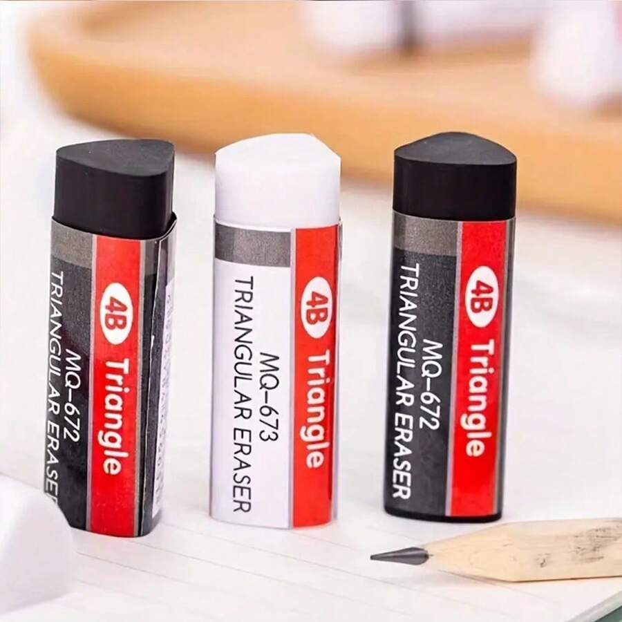 2pcs 4B Triangle Black And White Erasers For Office And Art Use, Clean ...
