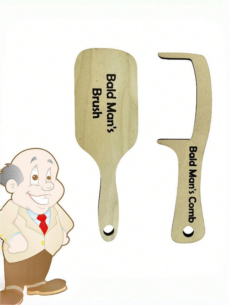 Bald Man Brush | Funny Wooden Hairless Combing Brush And Toothless Comb ...