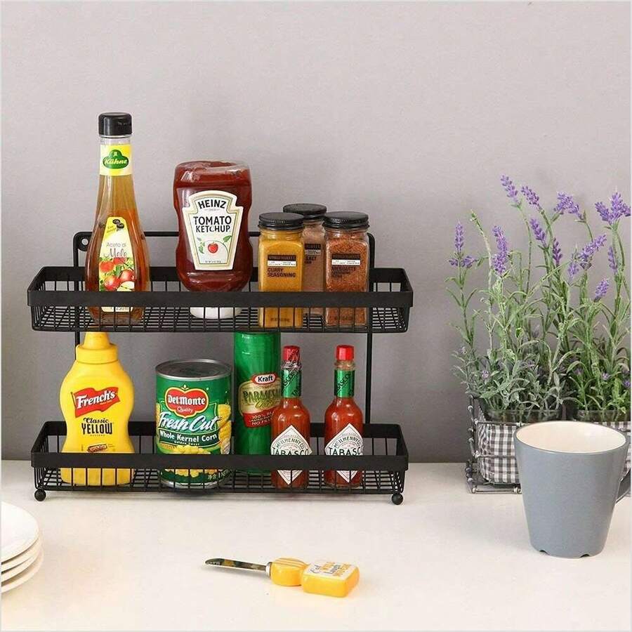 Black Metal Wall Mounted Kitchen Spice Rack, Seasoning Hanging Racks ...