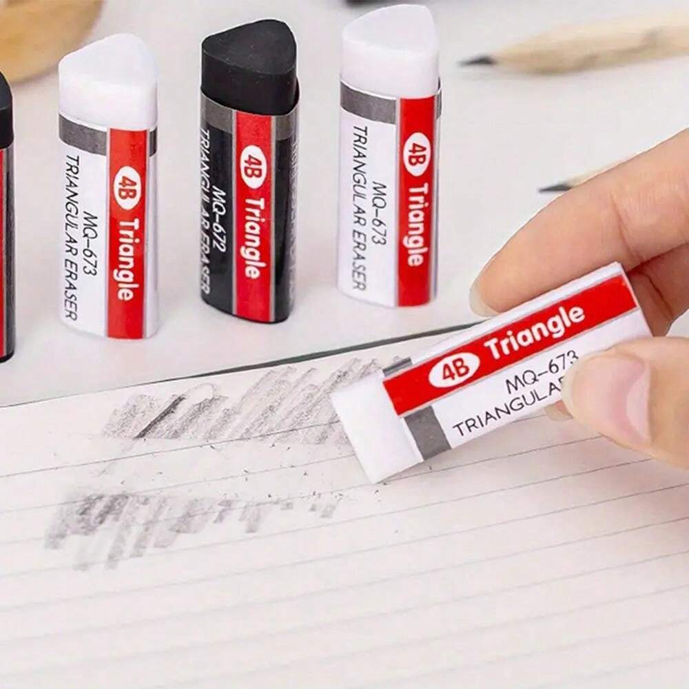 2pcs 4B Triangle Black And White Erasers For Office And Art Use, Clean ...