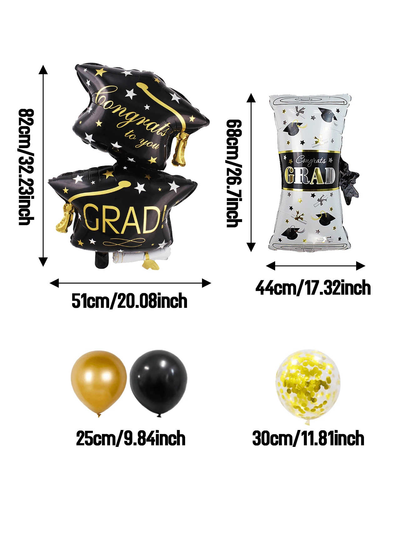 8pcs/Set Black And Gold Graduation Cap Balloons - Large Size, 32 Inches ...