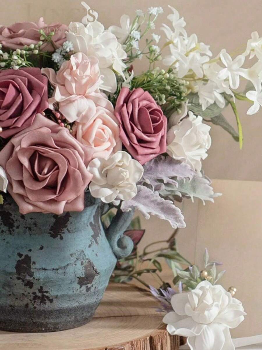 Artificial Flowers Fake Silk Hydrangea Foam Roses Faux Gardenia Combo ...